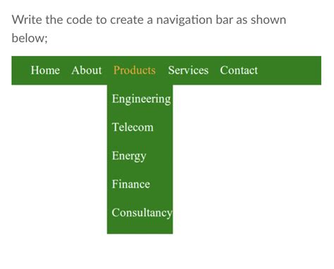 Solved Write The Code To Create A Navigation Bar As Shown Chegg Com
