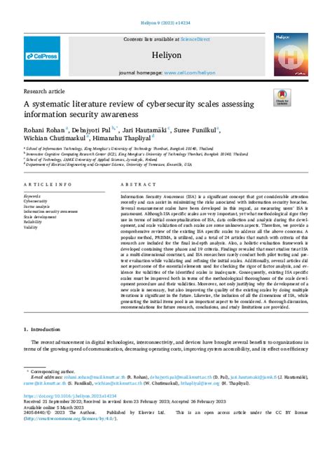 Pdf A Systematic Literature Review Of Cybersecurity Scales Assessing Information Security