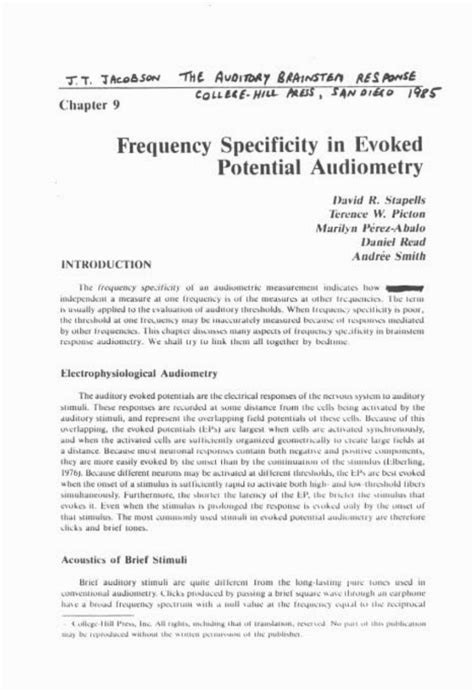 Pdf Frequency Specificity In Evoked Potential Audiometry