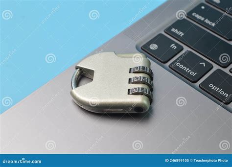 Steel Padlock And Computer Keyboard Internet Security And Data