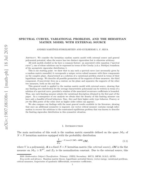 Pdf Spectral Curves Variational Problems And The Hermitian Matrix Model With External Source