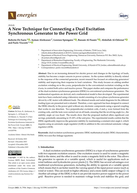 Pdf A New Technique For Connecting A Dual Excitation Synchronous Generator To The Power Grid