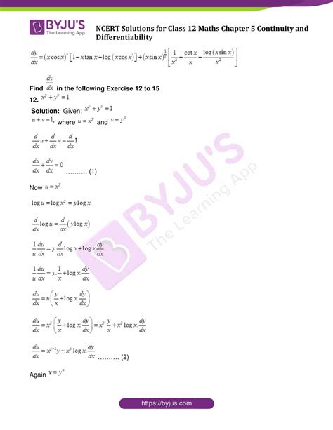 NCERT Solutions For Class Maths Chapter Continuity And Differentiability