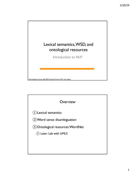 8 Lexical Semantics Wsd Ontological Resources Lexical Semantics
