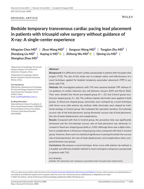 Pdf Bedside Temporary Transvenous Cardiac Pacing Lead Placement In Patients With Tricuspid