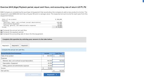 Solved Exercise 24 6 Algo Payback Period Equal Cash