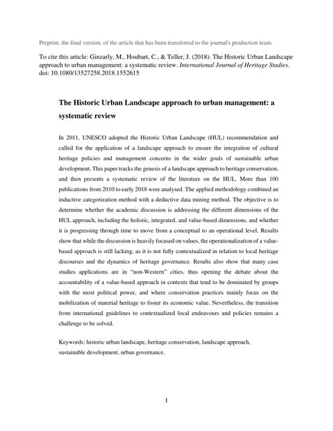 Pdf The Historic Urban Landscape Approach To Urban Management A Systematic Review
