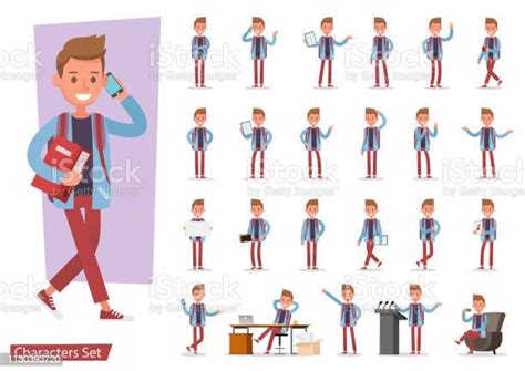 사무실 남자 작업자 문자 벡터 디자인의 집합입니다 감정 실행 서 서 산책 및 다양 한 행동에 프레젠테이션 개념에 대한 스톡 벡터 아트 및 기타 이미지 Istock