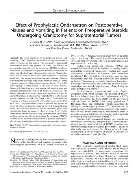 Pdf Effect Of Prophylactic Ondansetron On Postoperative Nausea And Vomiting In Patients On