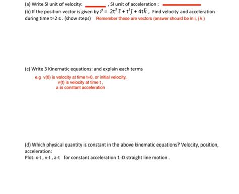 Solved A Write SI Unit Of Velocity Sl Unit Of Chegg Com