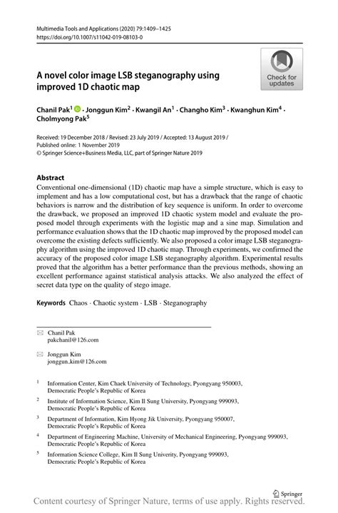 a novel color image lsb steganography using improved 1d chaotic map