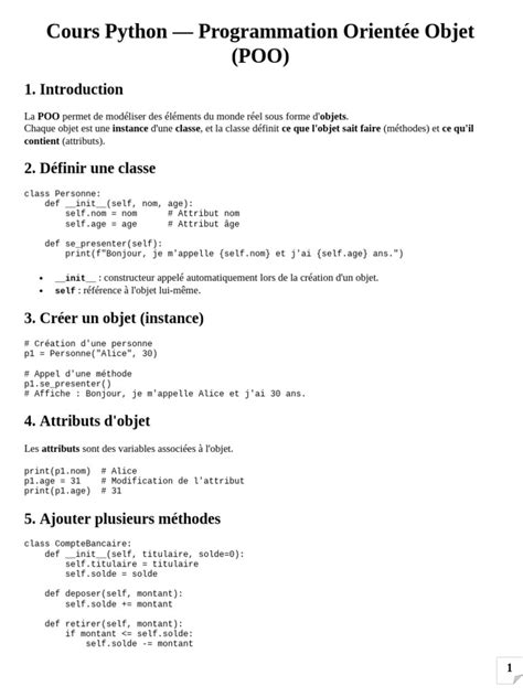 Cours Poo En Python Pdf Pdf Classe Informatique Programmation