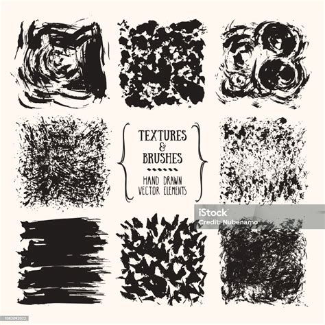 지저분한 손으로 그려진된 텍스처 브러쉬 스트로크 디자인 서식 파일 컬렉션입니다 흰색 바탕에 추상 벡터 클립 아트 세트 Isolatad입니다 0명에 대한 스톡 벡터 아트 및
