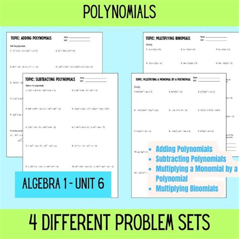 Polynomials Algebra Math Notes And Worksheets Complete Algebra Unit