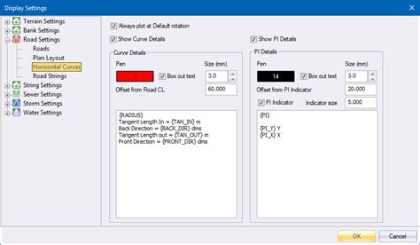 Display Settings Roads Horizontal Curves