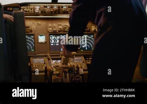 Aviation Captain Putting Coordinates To Fly Airplane To Destination Using Dashboard Command