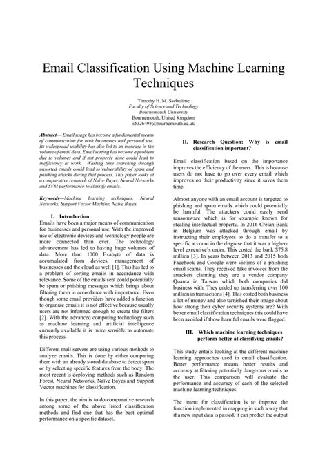 Pdf Email Classification Using Machine Learning Techniques