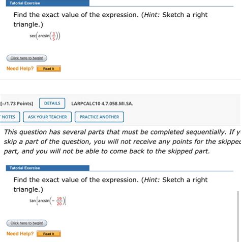 Solved Tutorial Exercise Find The Exact Value Of The Chegg Com