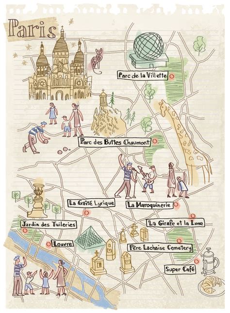 Paris Map By Robert Littleford Illustrated Map Of Paris Landmarks