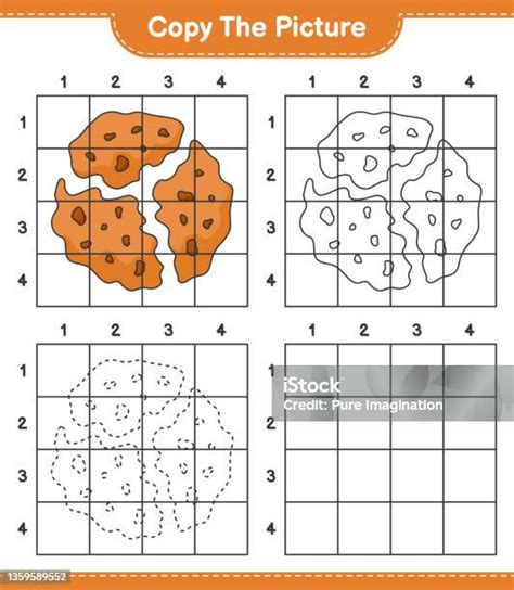 그림을 복사하여 그리드 라인을 사용하여 쿠키 사진을 복사합니다 교육 어린이 게임 인쇄 워크 시트 벡터 일러스트레이션 0명에 대한 스톡 벡터 아트 및 기타 이미지 Istock
