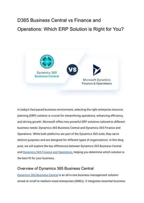 Ppt D365 Business Central Vs Finance And Operations Which Erp Solution Is Right For You