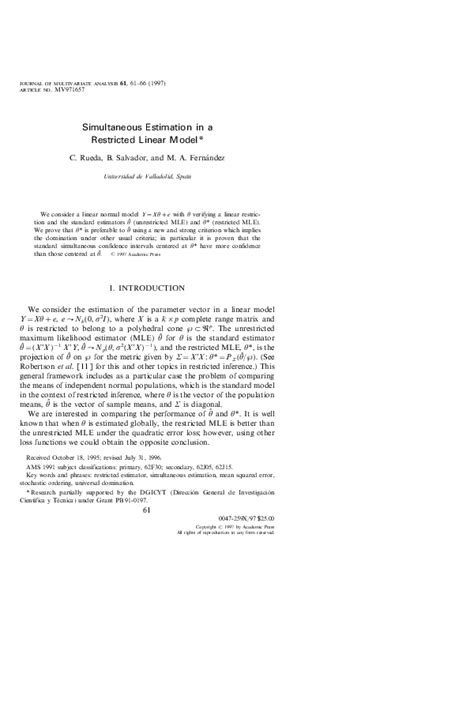 pdf simultaneous estimation in a restricted linear model