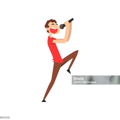 남자가 수 노래를 노래 하는 마이크 남자 무대에서 수행 벡터 일러스트 레이 션 공연에 대한 스톡 벡터 아트 및 기타 이미지