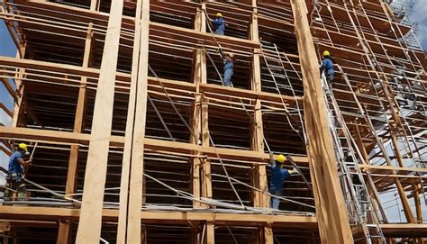 premium photo workers assembling scaffolding for a tall building