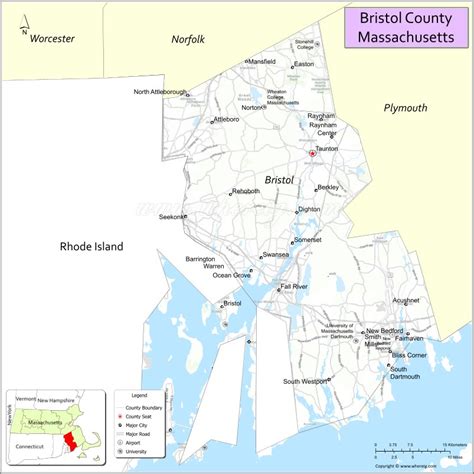 Bristol County Map Massachusetts Us Check Major Cities And Towns