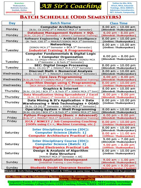 Odd Sem Batch Schedule Pdf Online And Offline Computer Programming