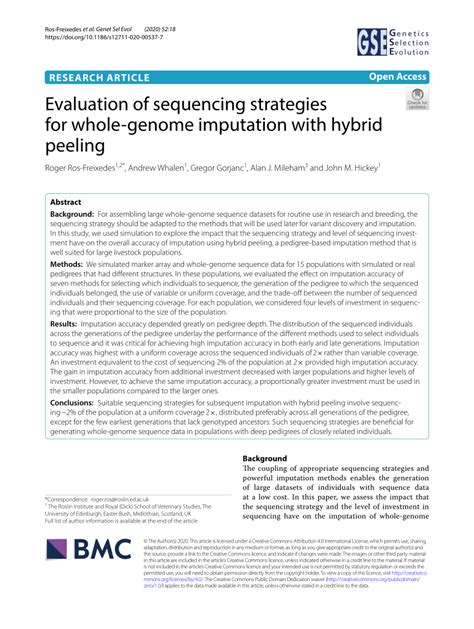 Pdf Evaluation Of Sequencing Strategies For Whole Genome Imputation With Hybrid Peeling
