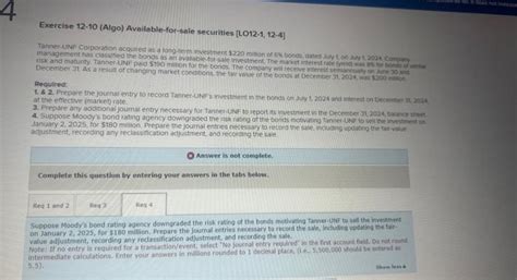 Solved Exercise 12 10 Algo Available For Sale Securities Chegg Com