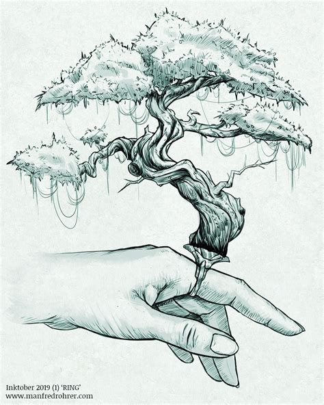 Inktober Ring An Art Print By Manfred Rohrer Fantasy Tree Drawing Nature Drawing Tree Sketches