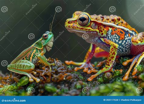 A Frog And Grasshopper Sitting On A Mossy Surface Suitable For Nature