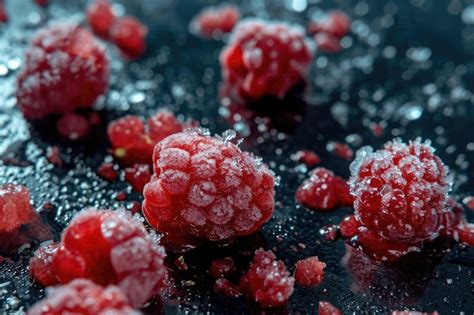 Premium Ai Image Raspberry Frozen On Dark Background
