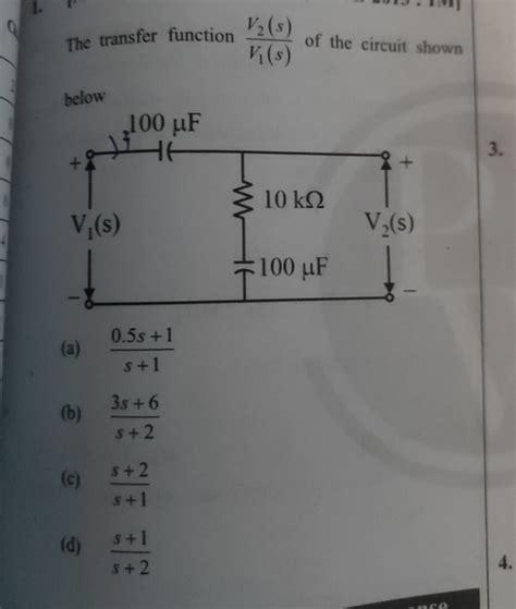The Transfer Function V1 Sv2 S Of The Circuit Shown Belowa S105