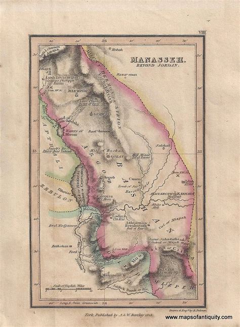 1823 Antique Map Manasseh Beyond Jordan Antique Map Antiques Map