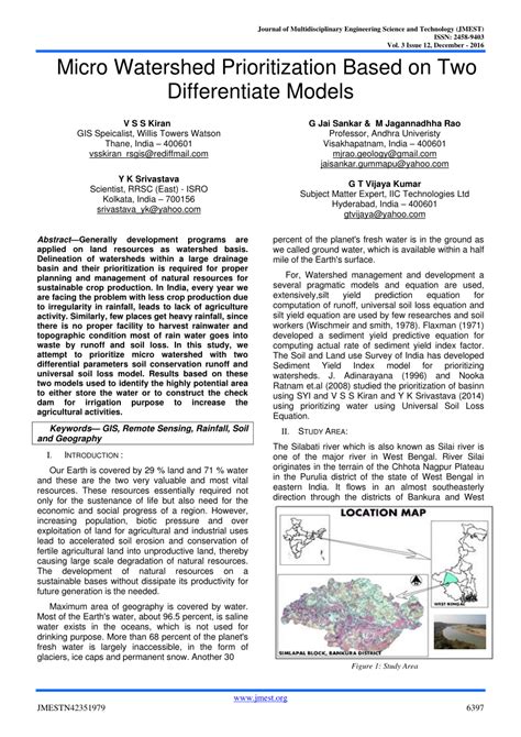 Pdf Block Level Micro Watershed Prioritization Based On Morphometric And Runoff Parameters