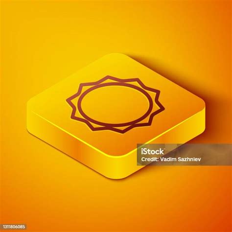 주황색 배경에 격리된 등색 선 태양 아이콘 노란색 사각형 버튼입니다 벡터 0명에 대한 스톡 벡터 아트 및 기타 이미지 0명 광선 날씨 Istock