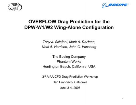 Overflow Drag Prediction For The Dpw W1w2 Wing Alone