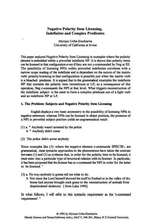 pdf negative polarity item licensing indefinites and complex predicates