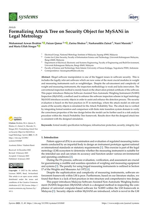 Pdf Formalizing Attack Tree On Security Object For Mysani In Legal Metrology