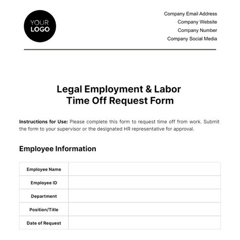 Free Legal Employment And Labor Time Off Request Form Template Edit Online And Download