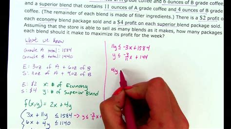 Algebra 2 Ch3 3 Part B Writing A System Of Constraints Youtube