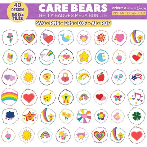 Care Bears Belly Badges Svg Care Bears Badge Printable Care Bear Belly