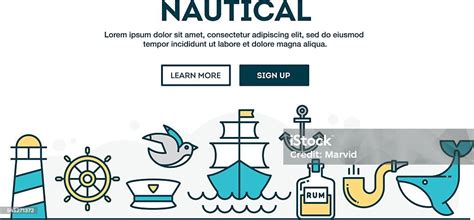 Nautical Colorful Concept Header Flat Design Thin Line Style Stock Illustration Download Image