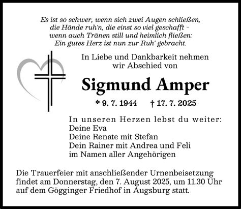 Traueranzeigen Von Sigmund Amper Augsburger Allgemeine Zeitung
