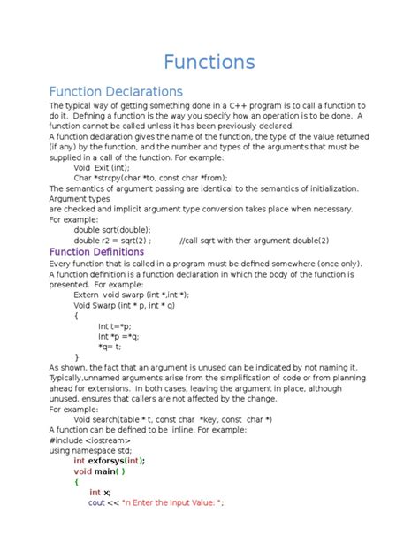 Functions Guide Declare Define Call And Overload In C Pdf