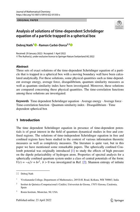 Pdf Analysis Of Solutions Of Time Dependent Schrödinger Equation Of A