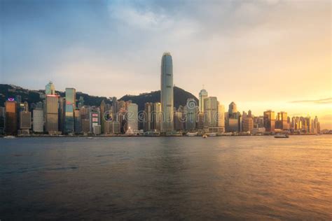 Hong Kong Skyline At Sunset Over Victoria Harbour Hong Kong Island